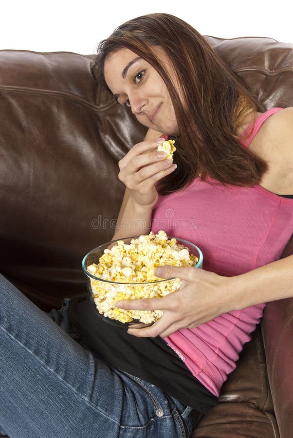 Movie Night Relaxing Watching TV Eating Popcorn Stock Image - Image of ...