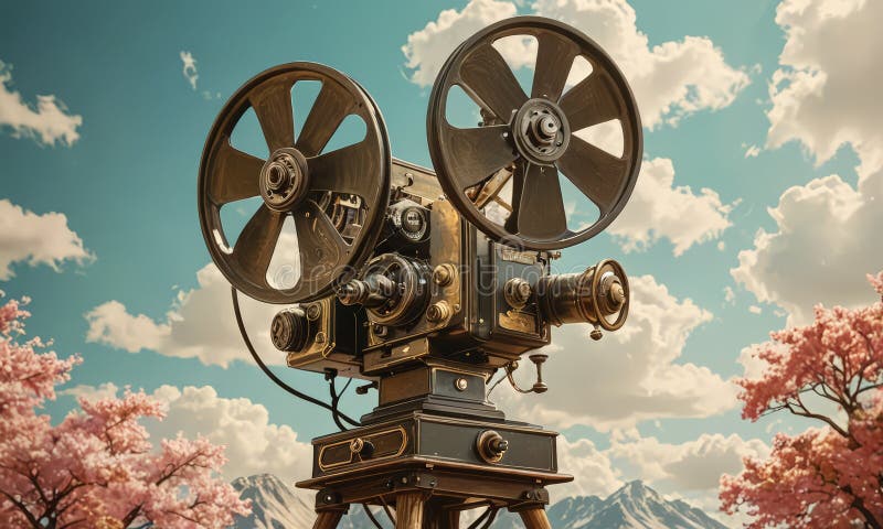 Movie Projector with Camera and Tree Stock Illustration - Illustration ...
