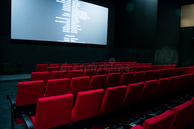 Movie Screen and Red Chairs Inside of a Cinema Stock Photo - Image of ...