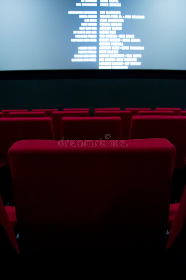 Movie Screen and Red Chairs Inside of a Cinema Stock Photo - Image of ...