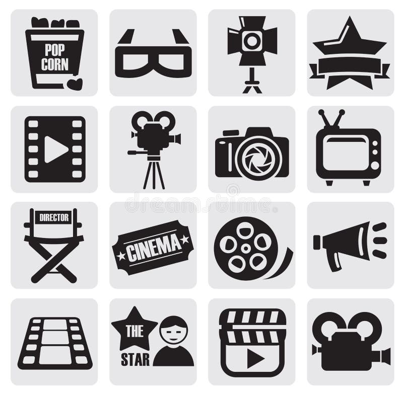 Movie icon set stock vector. Illustration of television - 20636668