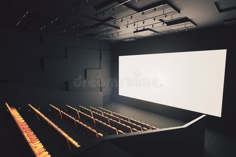 Movie Theater with Blank Screen Stock Illustration - Illustration of ...