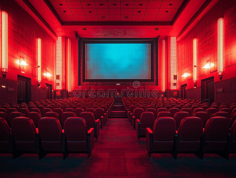 A Movie Theater with Red Seats and a Red Screen Stock Image - Image of ...
