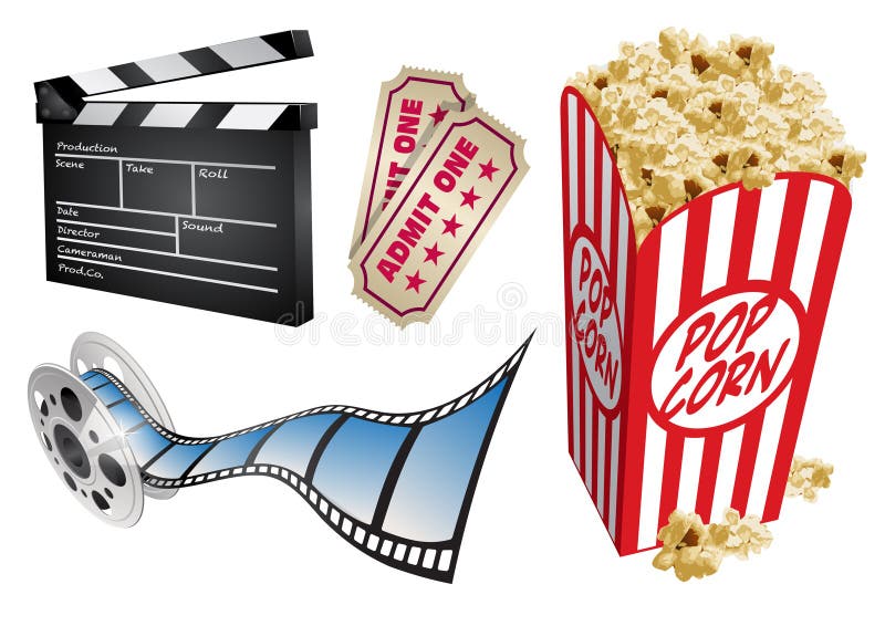 Movie Themed Design Elements and Icons Stock Vector - Illustration of ...