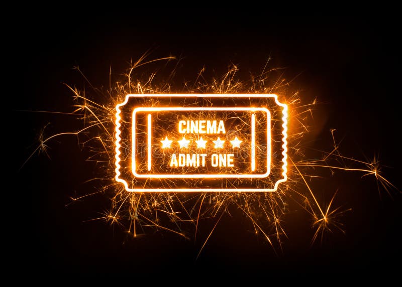 Movie Ticket in Sparks on Dark Background. Stock Image - Image of ...