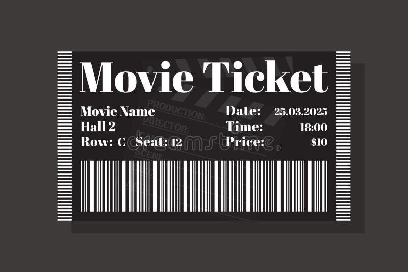 Movie Ticket Template in Black and White Colors Isolated Flat Vector ...