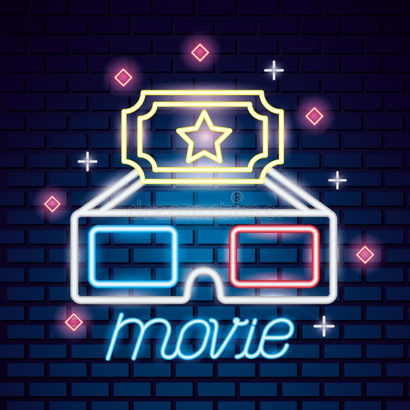 Movie time neon stock vector. Illustration of movie - 141725142