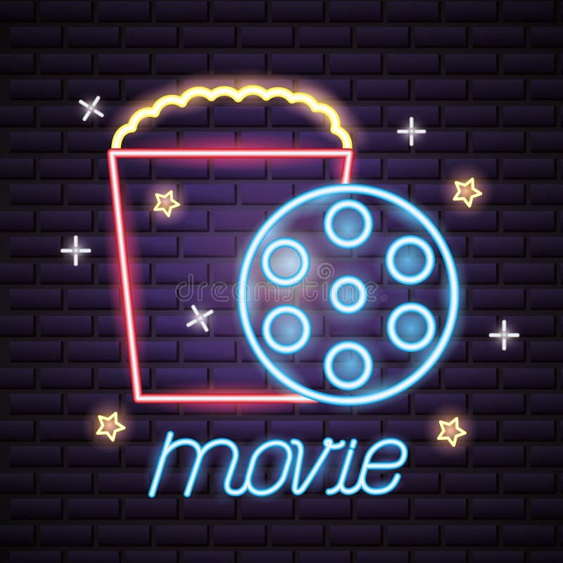 Movie time neon stock vector. Illustration of modern - 141725247