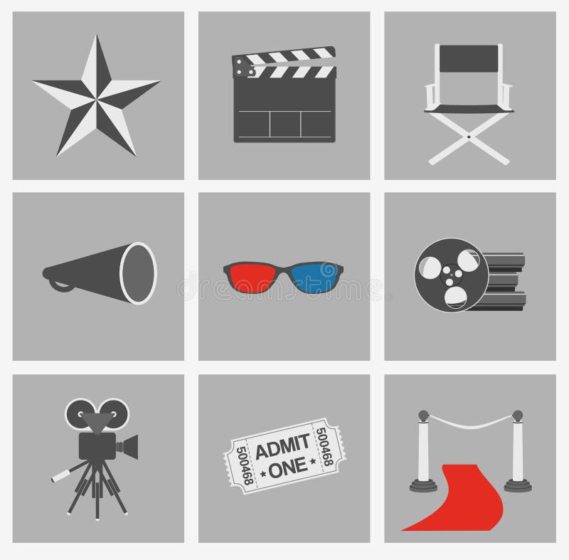 Set Of Movie Design Elements And Cinema Icons Stock Vector ...