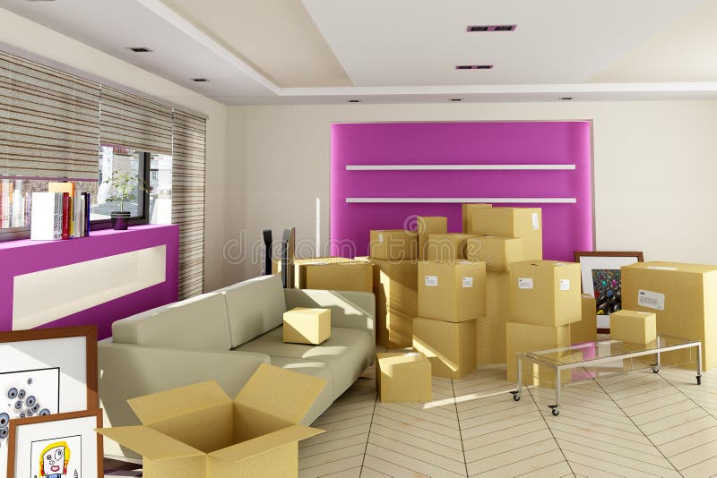 Moving Boxes and Furniture in Office Stock Image - Image of moving ...