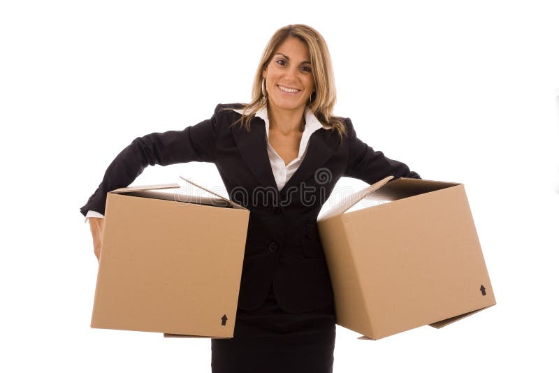 Woman Carrying Open Moving Storage Box Stock Photo - Image of parcel ...