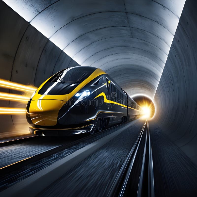 A Moving Black and Yellow High-speed Train Stock Illustration ...