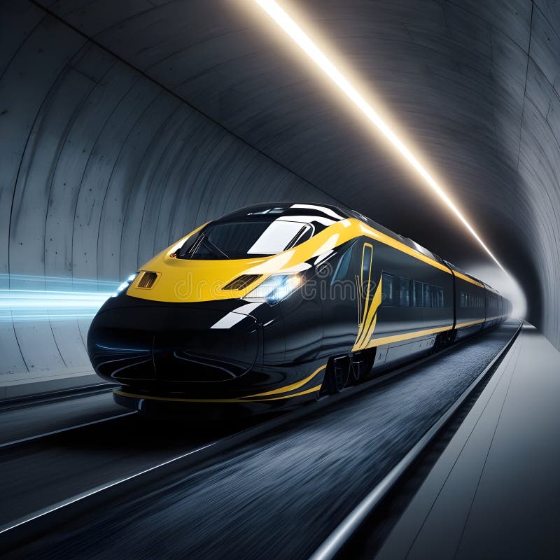 A Moving Black and Yellow High-speed Train Stock Illustration ...
