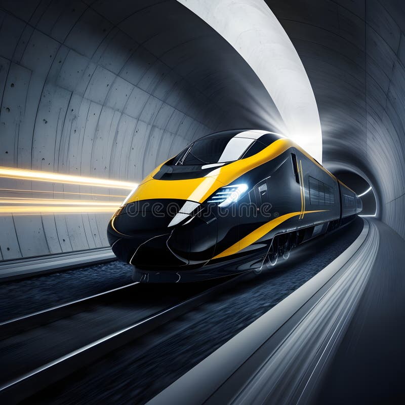 A Moving Black and Yellow High-speed Train Stock Illustration ...
