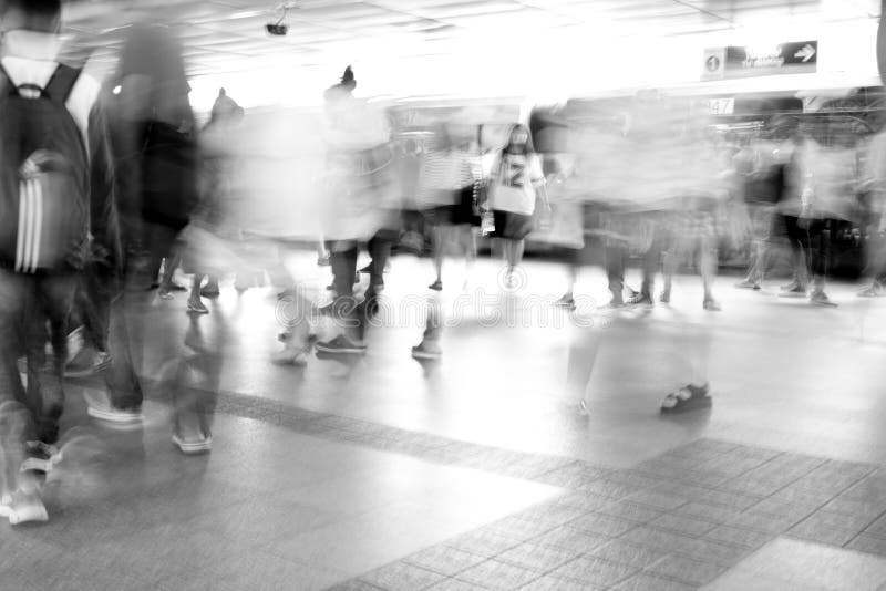 Moving Blur People Walking - Black and White Effect Stock Image - Image ...