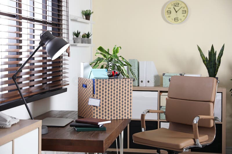 Moving Box on Desk. Work Promotion Concept Stock Image - Image of ...