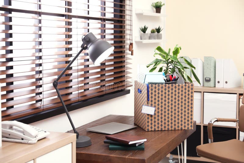 Moving Box on Desk. Work Promotion Concept Stock Image - Image of ...