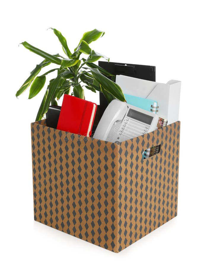 Moving Box with Stuff on White. Work Promotion Concept Stock Image ...