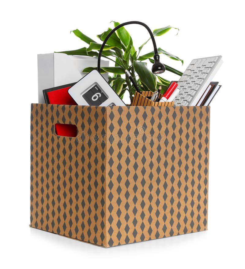 Moving Box with Stuff on White. Work Promotion Concept Stock Photo ...