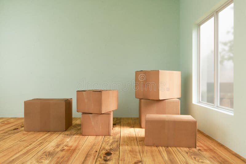 Moving Boxes on the Floor Rendering Stock Illustration - Illustration ...
