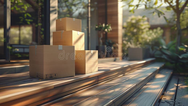 Moving Boxes on House Porch in Sunlight Stock Illustration ...