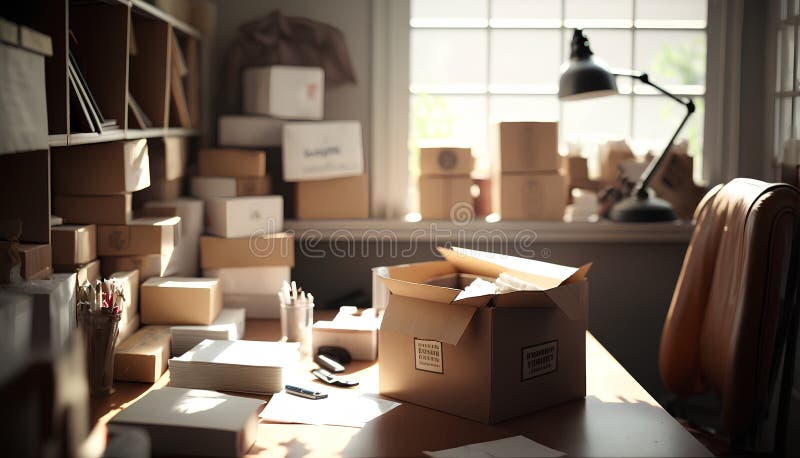 Moving Boxes in a New Office. Shallow Depth of Field Stock Illustration ...