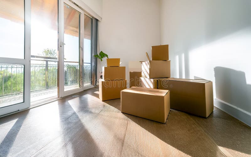 Moving Boxes Stand in an Empty Apartment Stock Illustration ...
