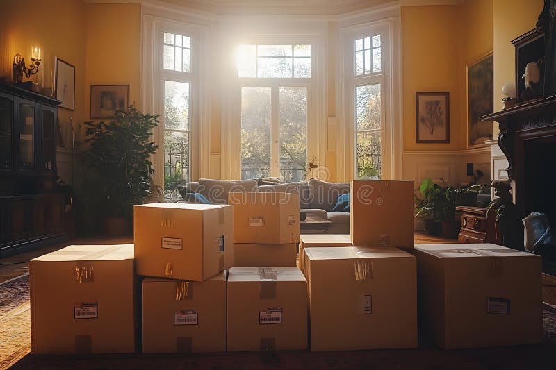 Moving Boxes in Sunlit Apartment - Packing for Relocation or Home Move ...