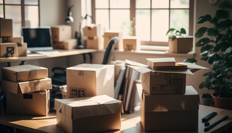 Moving Boxes on the Table in the Office. Small Business Concept Stock ...