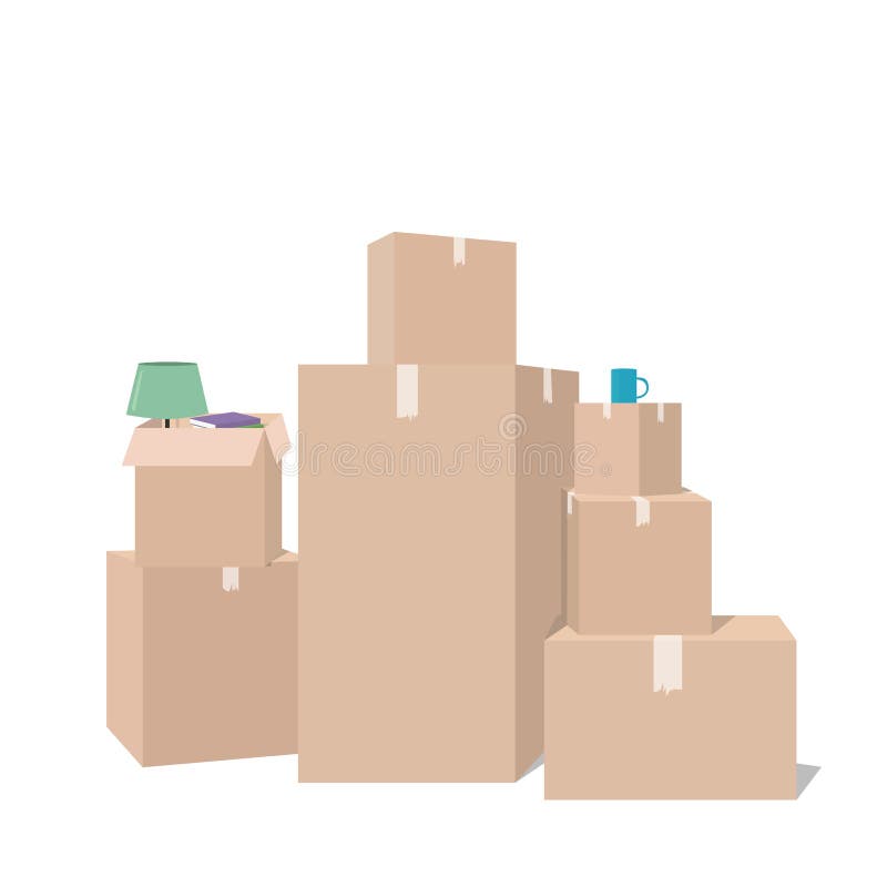 Moving with Boxes. Things in Box. Transport Company Stock Vector ...