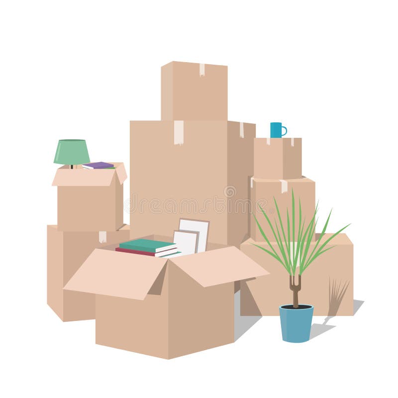 Moving with Boxes. Things in Box. Transport Company Stock Vector ...