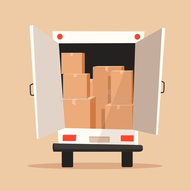 Moving with Boxes. Transport Company. Cartoon Vector Illustration Stock ...