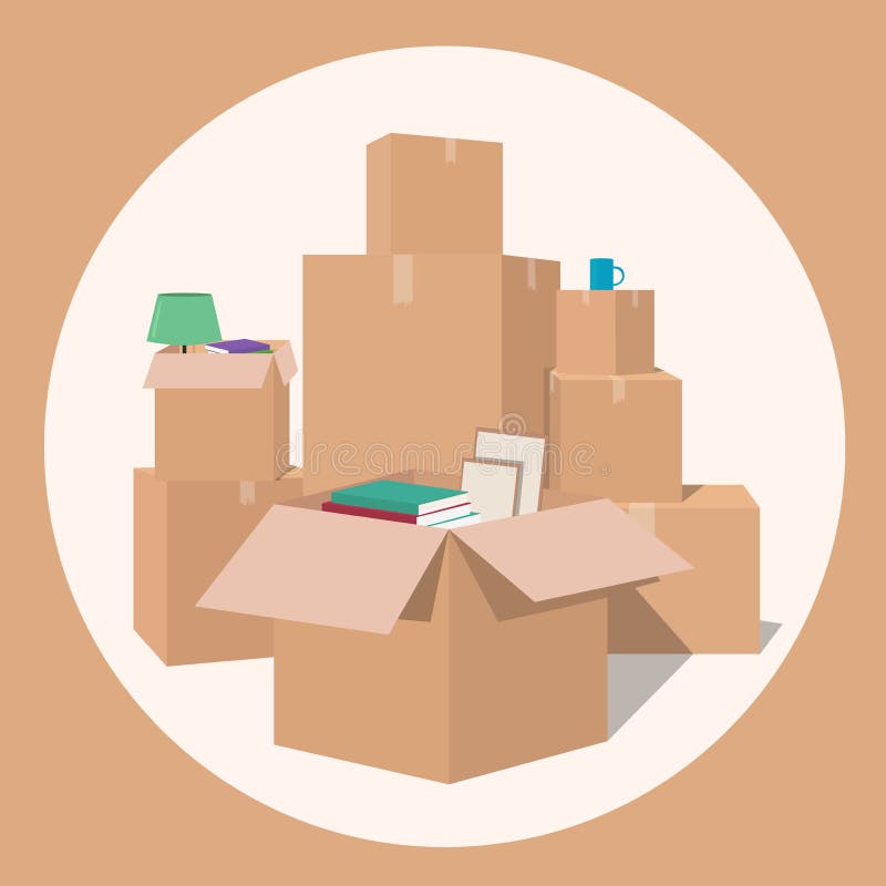 Moving with Boxes. Transport Company. Cartoon Vector Illustration Stock ...