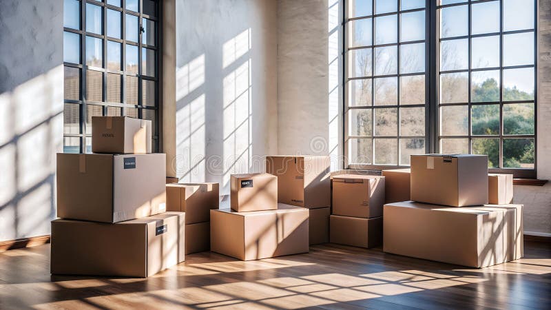 Moving Boxes with Various Household Items Inside with Copy Space ...