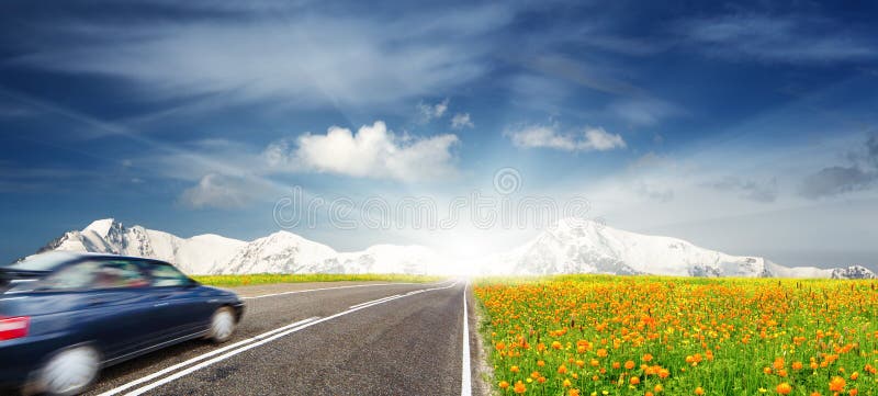 Moving car stock photo. Image of movement, mountain, meadow - 18001166