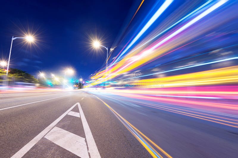 Moving Car with Blur Light through City Stock Image - Image of ...