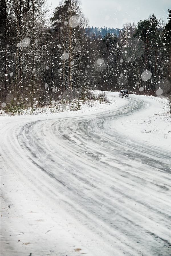 Moving Car on a Forest Road Stock Image - Image of snowdrift, snowfall ...