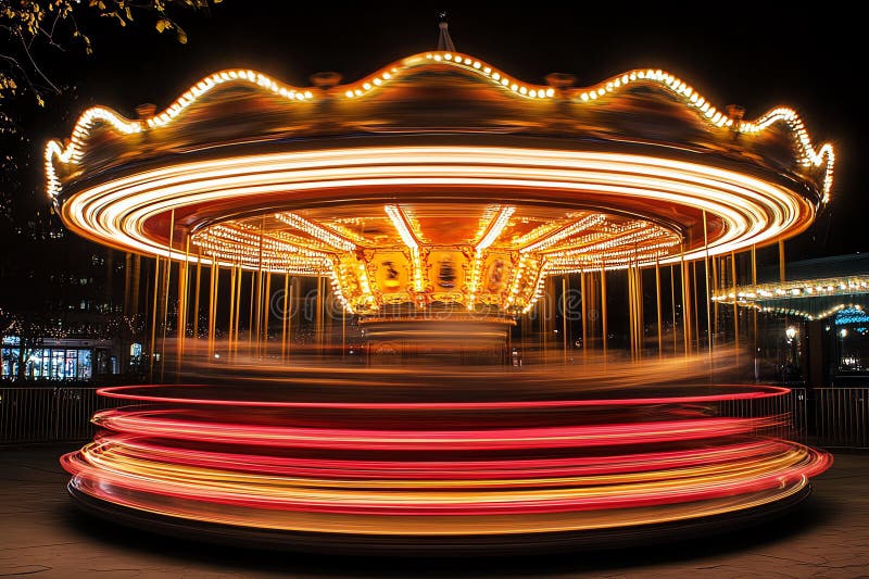 Moving Carousel at Night, AI Generated Stock Photo - Image of light ...