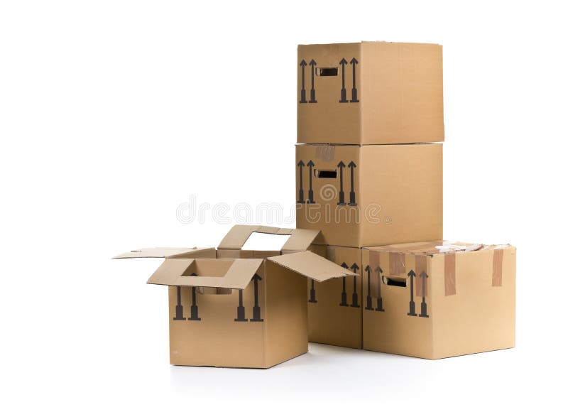Stacked Moving Boxes and Cases Stock Image - Image of front, pack: 27718121