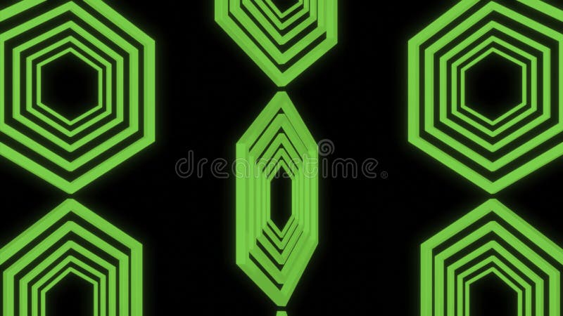 Moving Chains with Geometric Shapes. Design. Neon Hexagons Move in ...