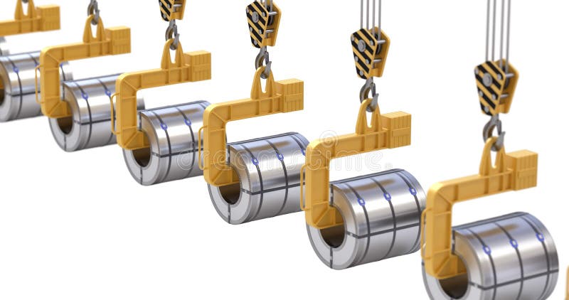 Moving Column of Coil Lifter with Steel Coil and Crane Hook Stock Video ...