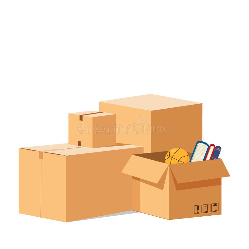 Moving Concept. Cardboard Boxes in Different Sizes and Shapes with ...