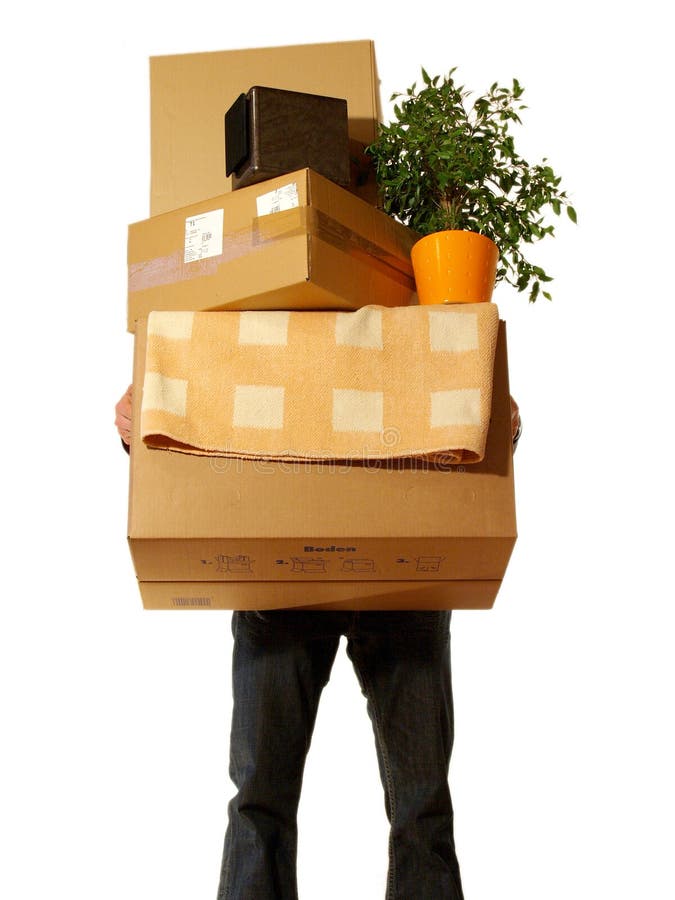 Moving Concept - Man Holding Boxes Isolated on White Background Stock ...