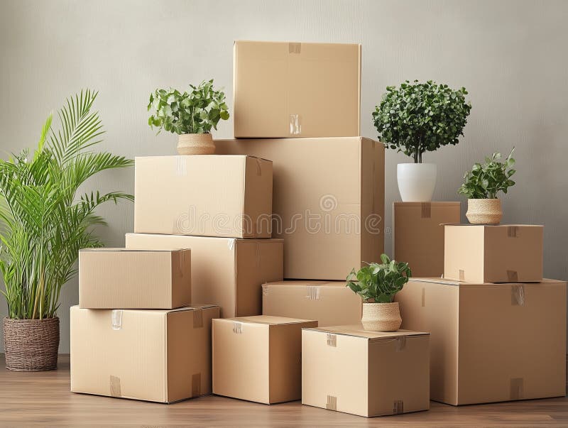 Moving Concept. Packed Boxes Stacked in a Big Pile Stock Illustration ...