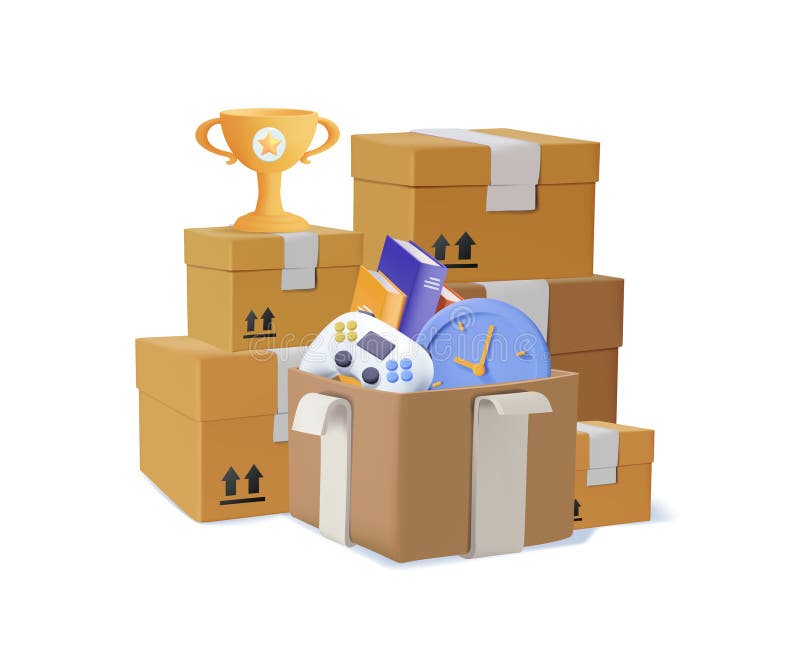 Moving Concept. Set of Boxes Stack. Cardboard Boxes with Various Things ...