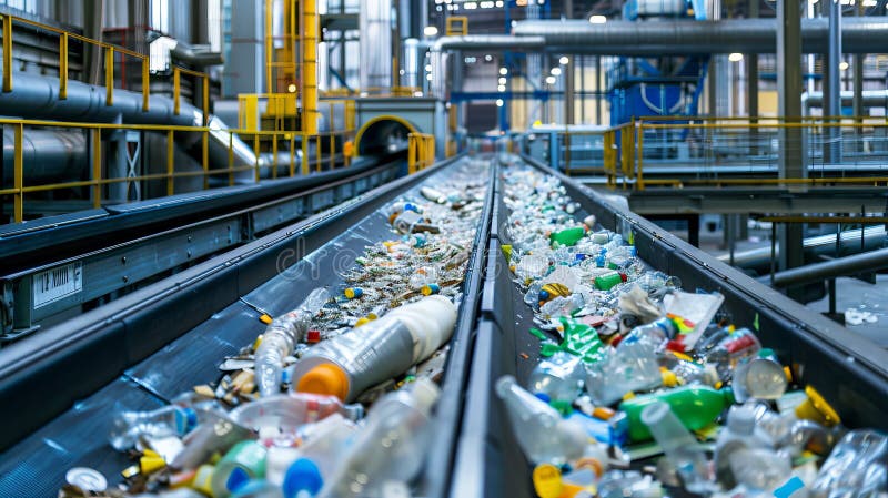 Moving Conveyor Transporter on Modern Waste Recycling Processing Plant ...