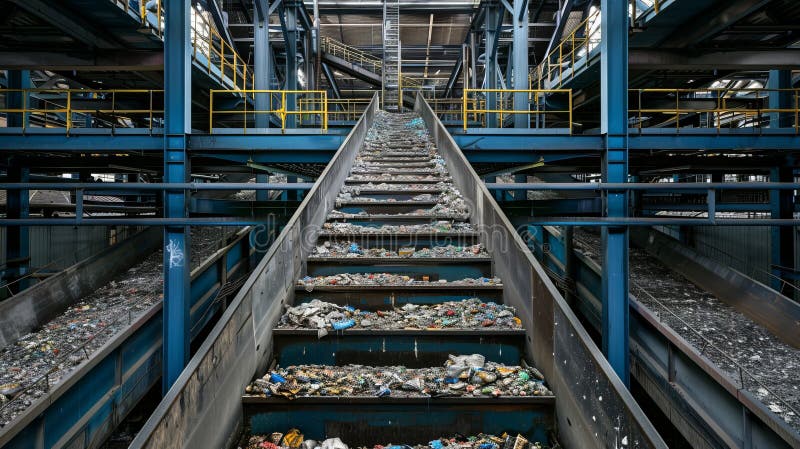 Moving Conveyor Transporter on Modern Waste Recycling Processing Plant ...