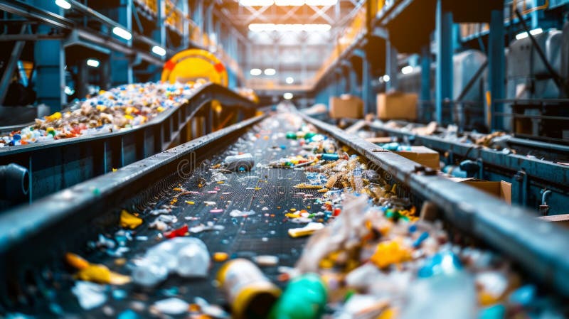 Moving Conveyor Transporter on Modern Waste Recycling Processing Plant ...