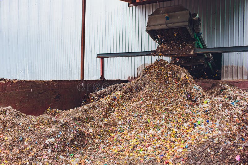 Moving Conveyor Transporter on Modern Waste Recycling Processing Plant ...