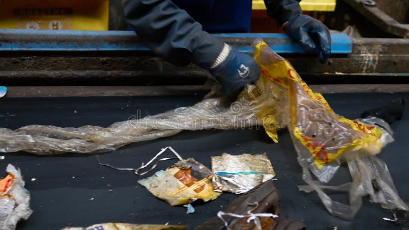 Moving Conveyor Transporter on Modern Waste Recycling Processing Plant ...